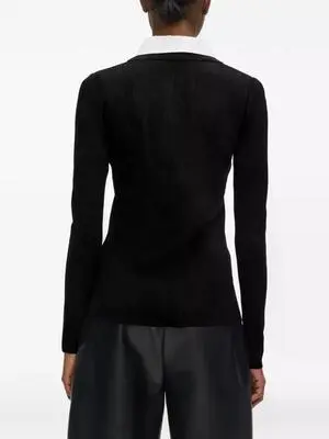 Karl Lagerfeld Ribbed-knit Polo Top With Contrast Collar