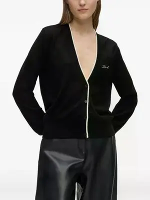 Karl Lagerfeld Merino Wool Cardigan With Contrast Trim