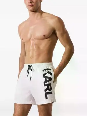 Karl Lagerfeld Logo Print Swim Shorts - White