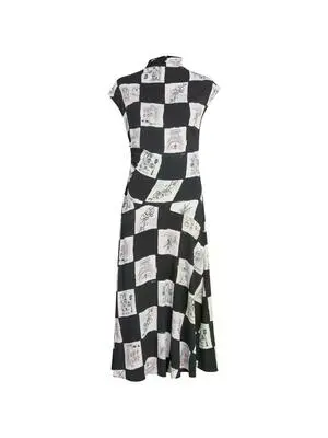 Karl Lagerfeld Checkerboard-print Gathered Midi Dress - Black