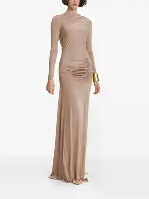 2310 STUDIO Ruched Detail Backless Maxi Dress - Neutrals