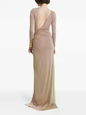 2310 STUDIO Ruched Detail Backless Maxi Dress - Neutrals