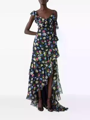 Carolina Herrera Floral Print Silk Asymmetric Dress