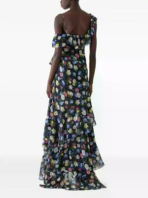 Carolina Herrera Floral Print Silk Asymmetric Dress