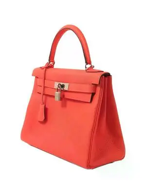 Hermès 28 Kelly Taurillon Clemence Leather Tote Bag - Red