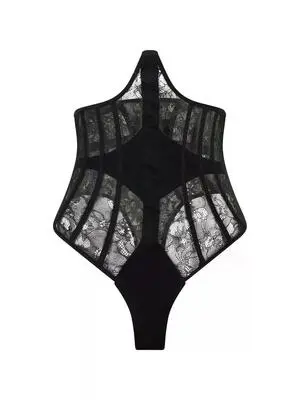 THE MANNEI Lace-panelled Boned Bodysuit - Black