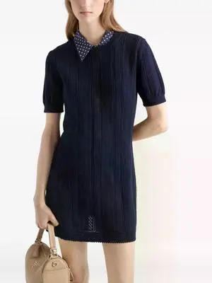 Prada Openwork Cotton Mini Dress - Blue