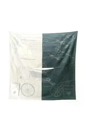 Hermès Embellished Silk Scarf With Projet De Voiture Petit-duc Bateau Print - Blue