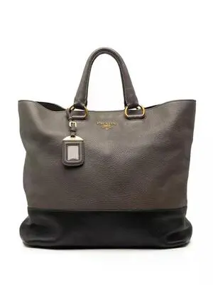 Prada Bicolor Vitello Daino Open Convertible Tote Satchel - Brown