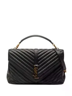 Saint Laurent Large Chevron Sheepskin Monogram College Satchel - Black
