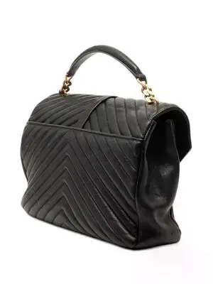 Saint Laurent Large Chevron Sheepskin Monogram College Satchel - Black