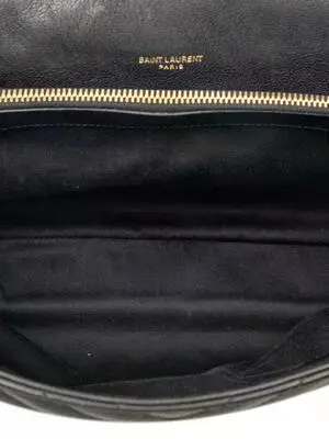 Saint Laurent Large Chevron Sheepskin Monogram College Satchel - Black
