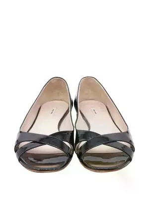 Miu Miu Patent Leather Crossover Strap Open Toe Flats