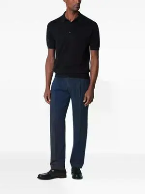 SANTANIELLO Pleated Cotton Trousers - Blue