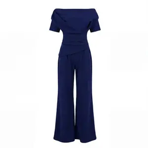 ATOM LABEL Off-shoulder Wide-leg Jumpsuit - Blue