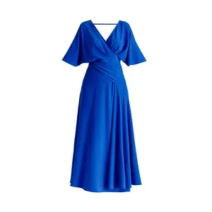PAISIE Flared Sleeve Maxi Wrap Dress - Blue