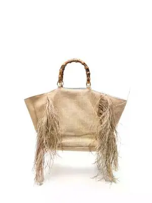 LA MILANESA Large Sharon Fringe-detail Bamboo-handle Tote Bag - Neutrals