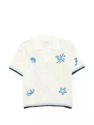 MC2 SAINT BARTH Pixie Embroidered Open-knit Polo Sweater - White