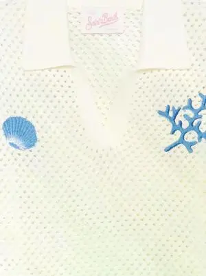 MC2 SAINT BARTH Pixie Embroidered Open-knit Polo Sweater