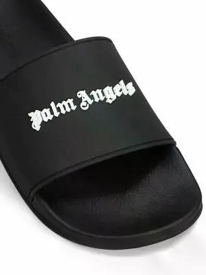 Palm Angels Logo Print Slides - Black