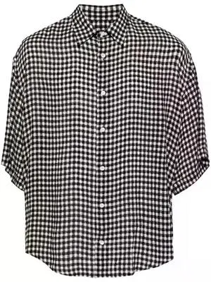 AMI Paris Gingham-check Short-sleeve Shirt - Black