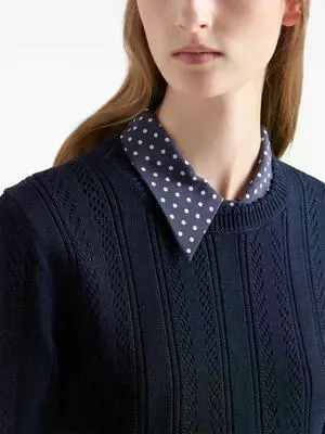 Prada Openwork Cotton Mini Dress With Triangle Logo - Blue