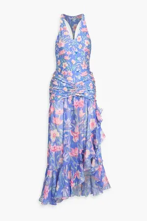 PatBO Amaryllis Floral-print Stretch-jersey And Crepon Midi Dress - Blue