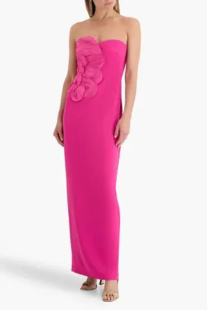 Badgley Mischka Strapless Floral Appliqué Gown - Fuchsia