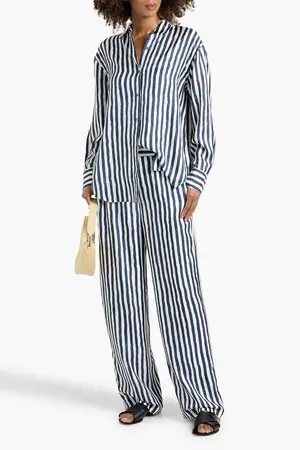 Theory Striped Silk-twill Wide-leg Pants