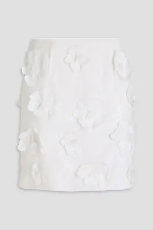 ROTATE BY BIRGER CHRISTENSEN Embellished Floral Tulle Mini Skirt - Off-white