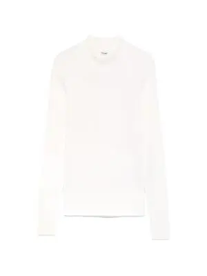 JIL SANDER Ribbed Mock Neck Long Sleeve Sweater - White