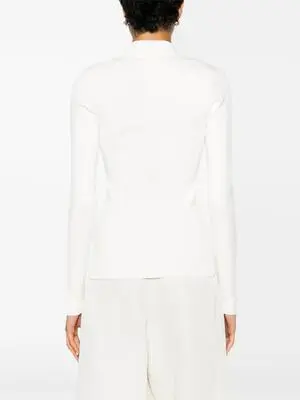 JIL SANDER Ribbed Mock Neck Long Sleeve Sweater - White