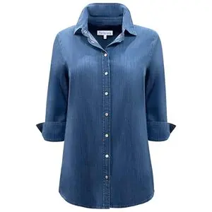 PERLAVERA Denim Three-quarter Sleeve Shirt - Blue