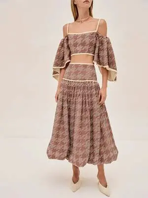 Alexis Alvar Cold-shoulder Bell Sleeve Woven Top