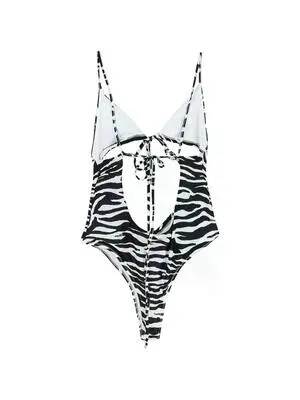 Attico Zebra Print Cut-out One-piece Swimsuit
