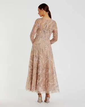 Mac Duggal Embroidered Long Sleeve Midi Dress