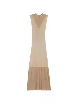 Hugo Ribbed Knit Sleeveless Maxi Dress With Gold-tone Logo Plaque