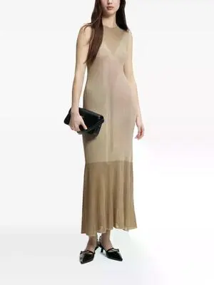 Hugo Ribbed Knit Sleeveless Maxi Dress With Gold-tone Logo Plaque