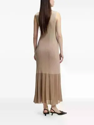 Hugo Ribbed Knit Sleeveless Maxi Dress With Gold-tone Logo Plaque
