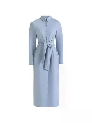 Manière De Voir Linen Midi Shirt Dress With Tie Waist - Blue