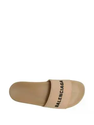 Balenciaga Pool Logo Slide Sandals - Neutrals