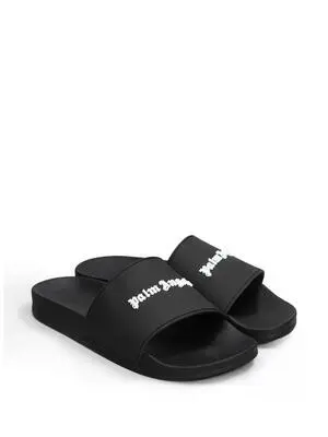 Palm Angels Logo Print Slides - Black