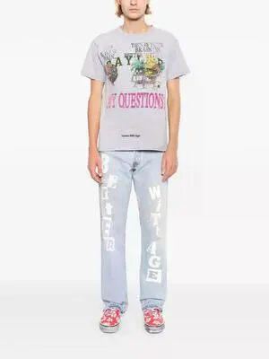 BETTER WITH AGE Logo Print Raw Edge Hem Jeans
