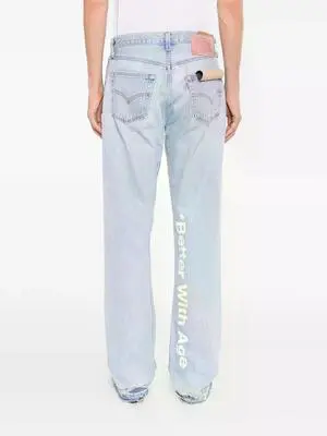 BETTER WITH AGE Logo Print Raw Edge Hem Jeans