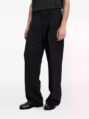 LANEUS Pleated Straight-leg Trousers - Black
