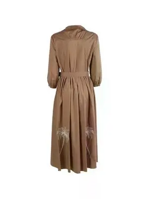 SHIRTAPORTER Embroidered Belted Shirt Dress - Neutrals