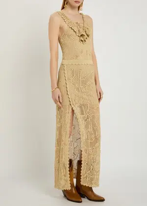 Isabel Marant Étoile Ornella Bead-embellished Crochet Maxi Dress - Camel