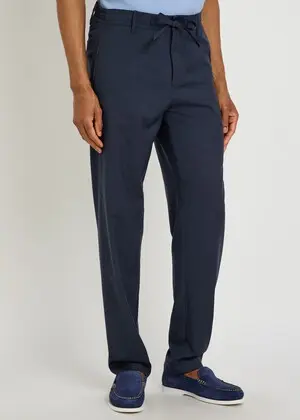 Canali Tapered-leg Wool Trousers - Navy