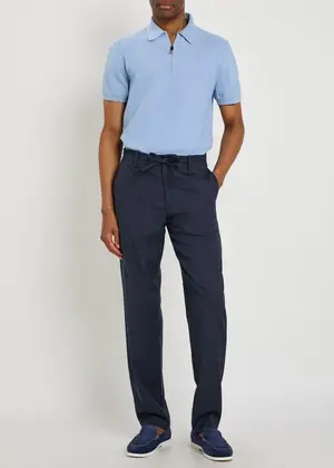 Canali Tapered-leg Wool Trousers - Navy
