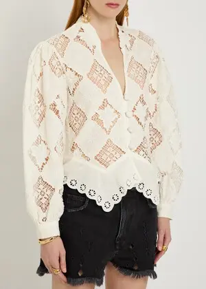 Isabel Marant Étoile Nina Cutwork Embroidered Cotton And Linen-blend Blouse - White